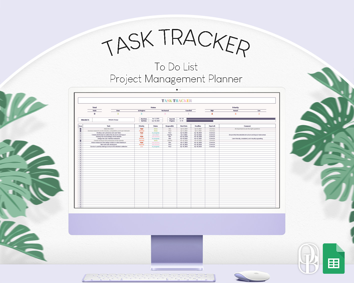 Task Tracker to Do List Project Management Google Sheets Template Spreadsheet Instant Download ...