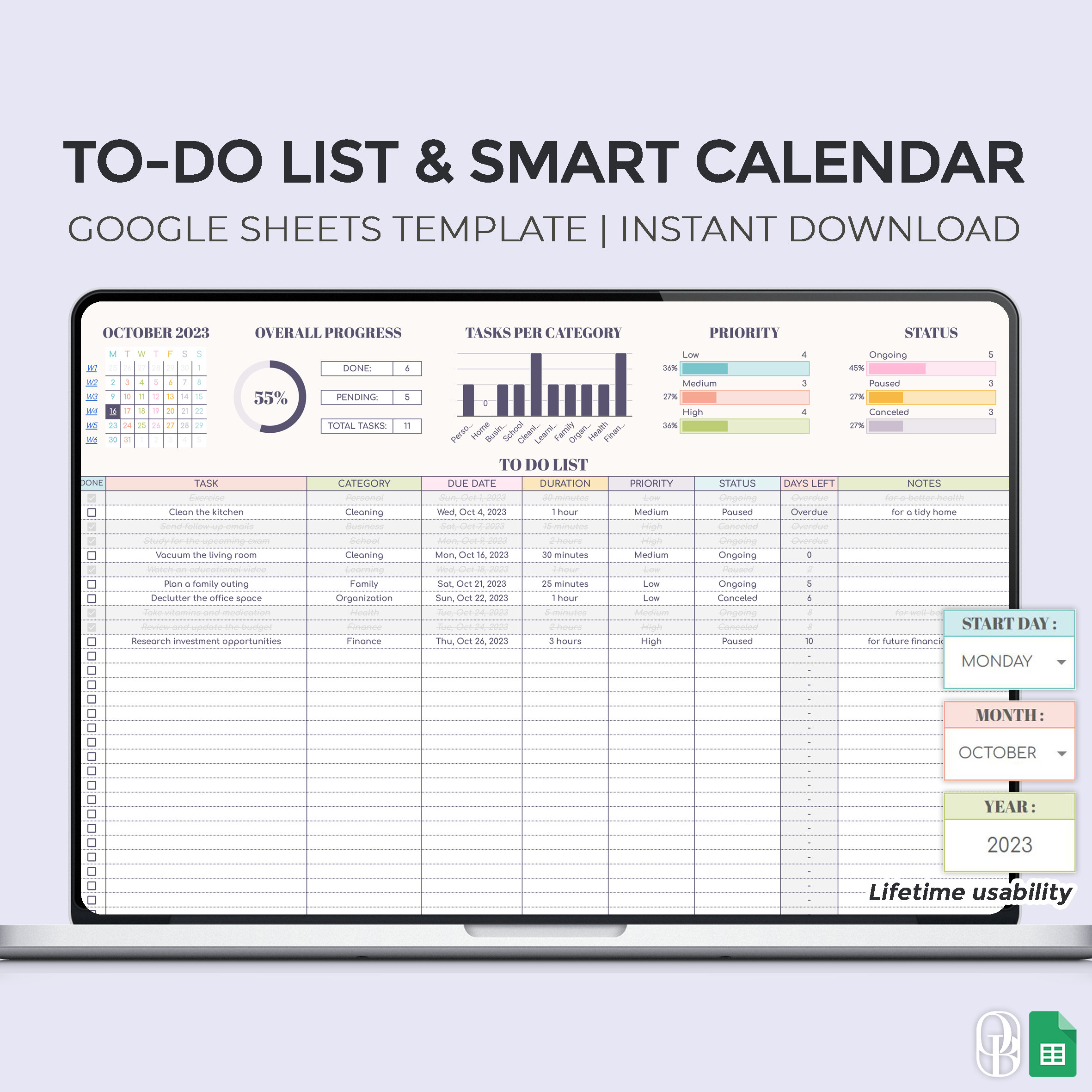 To-do List, Smart Calendar, Daily Schedule Lifetime Usability Google ...