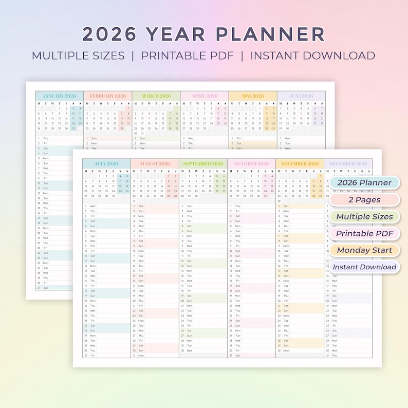 2026 Year Planner - Printable PDF - 2026 Calendar - Annual Planner ...