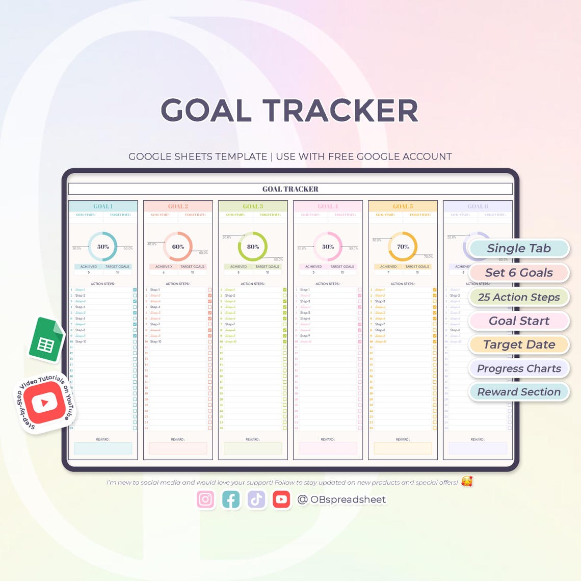 Goal Tracker - Stay on Track, Achieve Your Dreams - Action Steps - Task ...