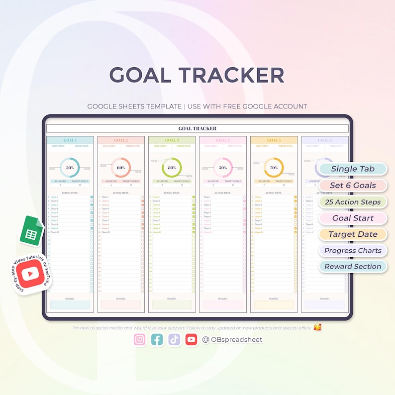 Goal Tracker - Stay on Track, Achieve Your Dreams - Action Steps - Task ...