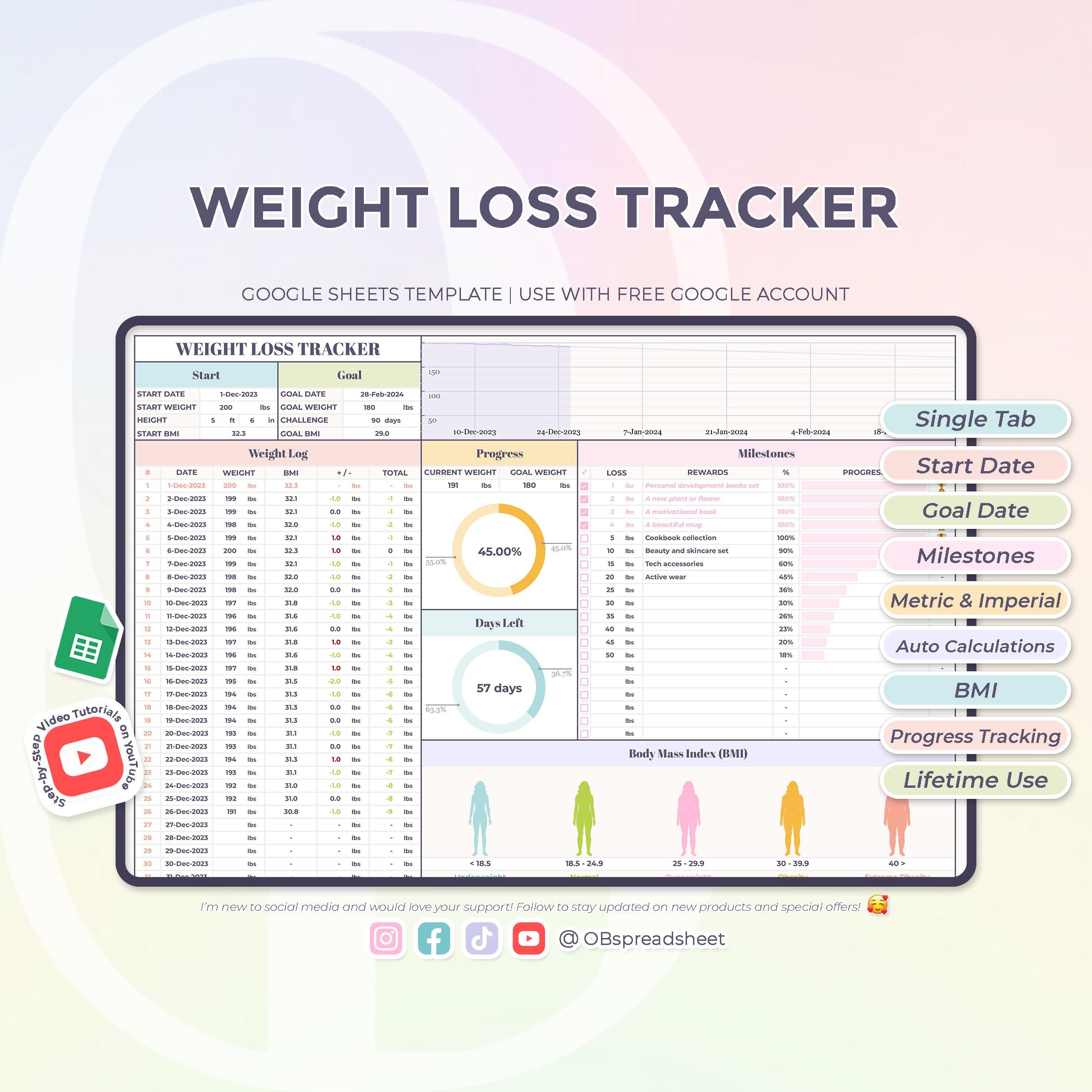 Weight Loss Tracker - Daily Weight Log - Weight Journal - BMI - Google ...