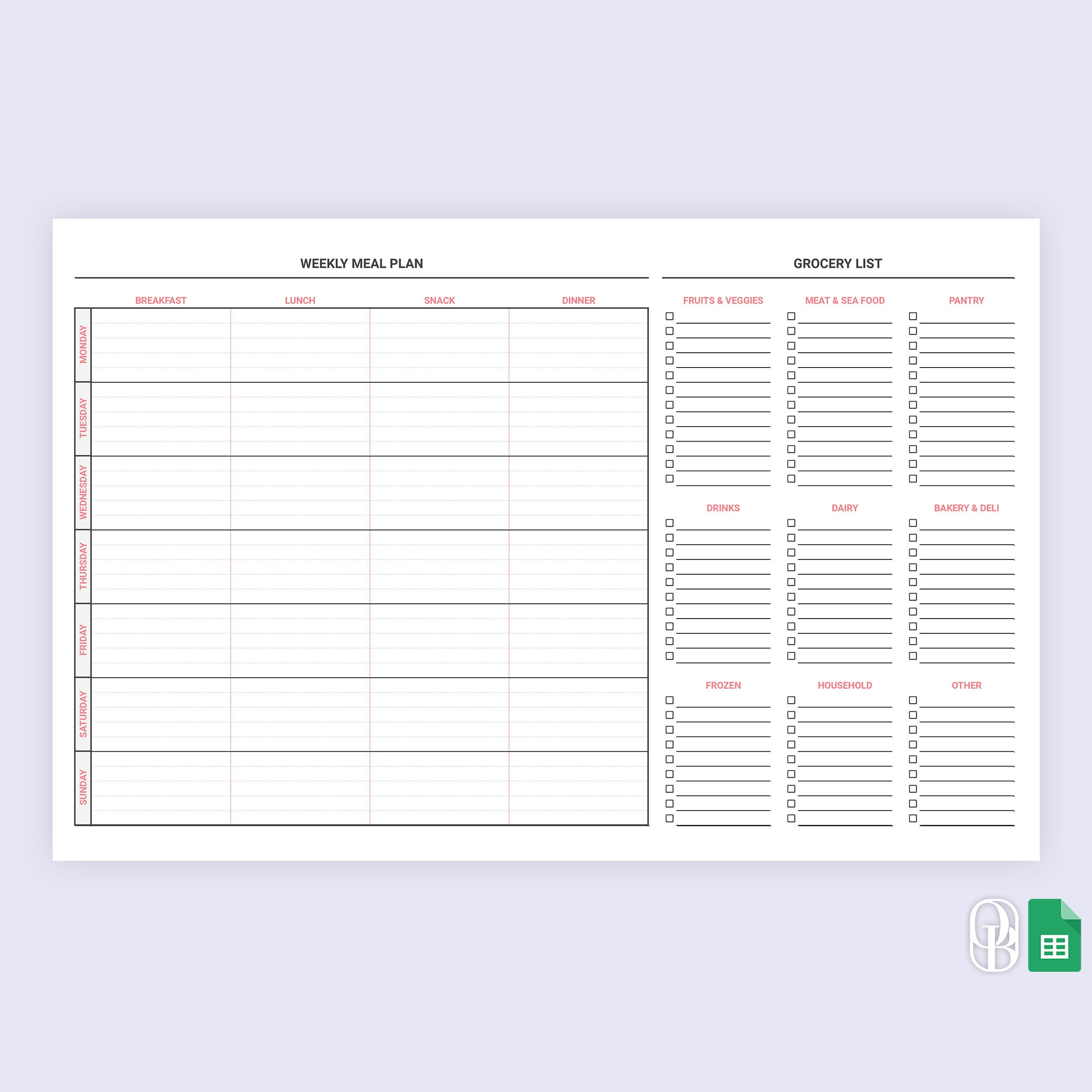 Weekly Meal Plan & Grocery List - Food Shopping List - Meal Planner ...