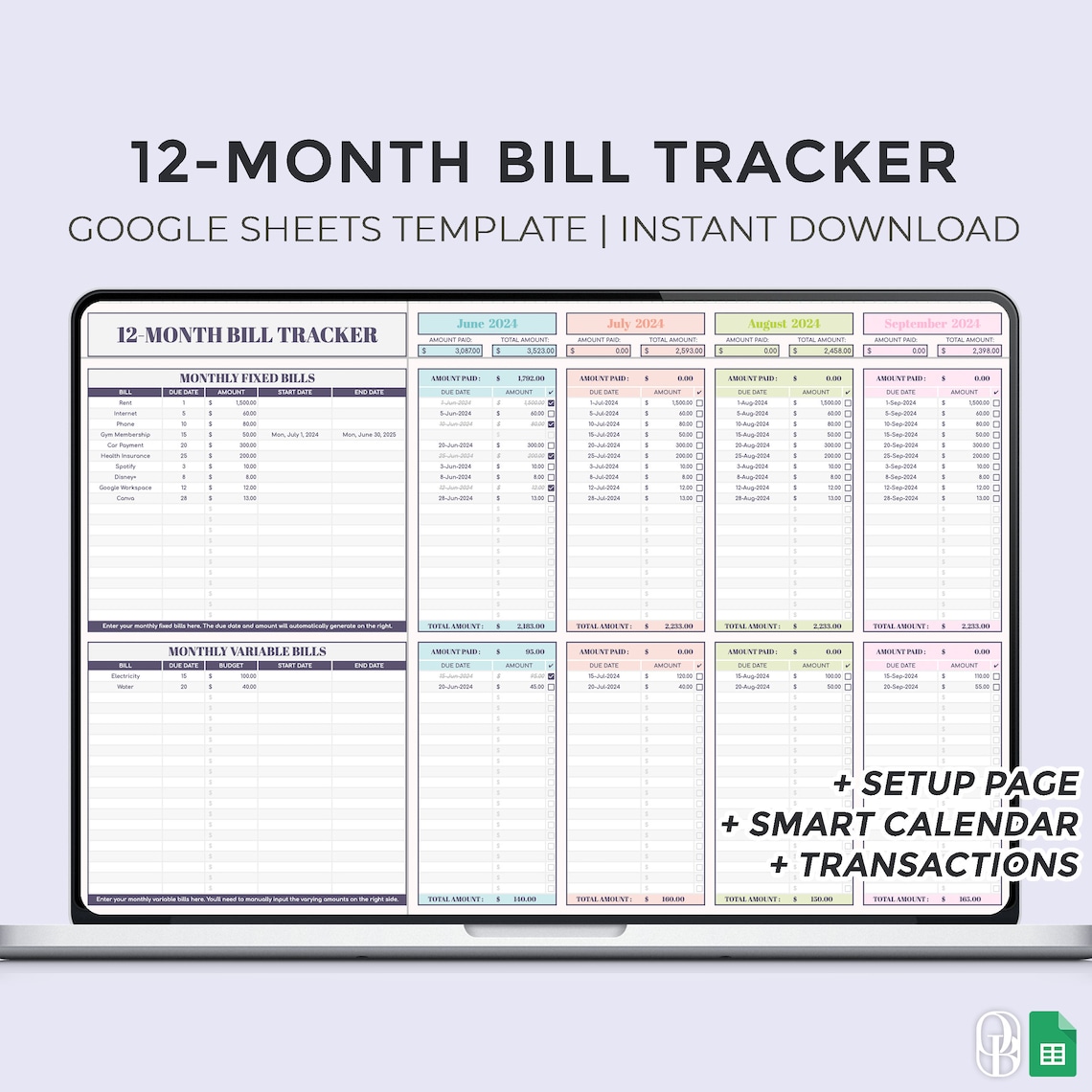 12-month Bill Tracker Smart Calendar Annual Bill Tracker Google Sheets ...