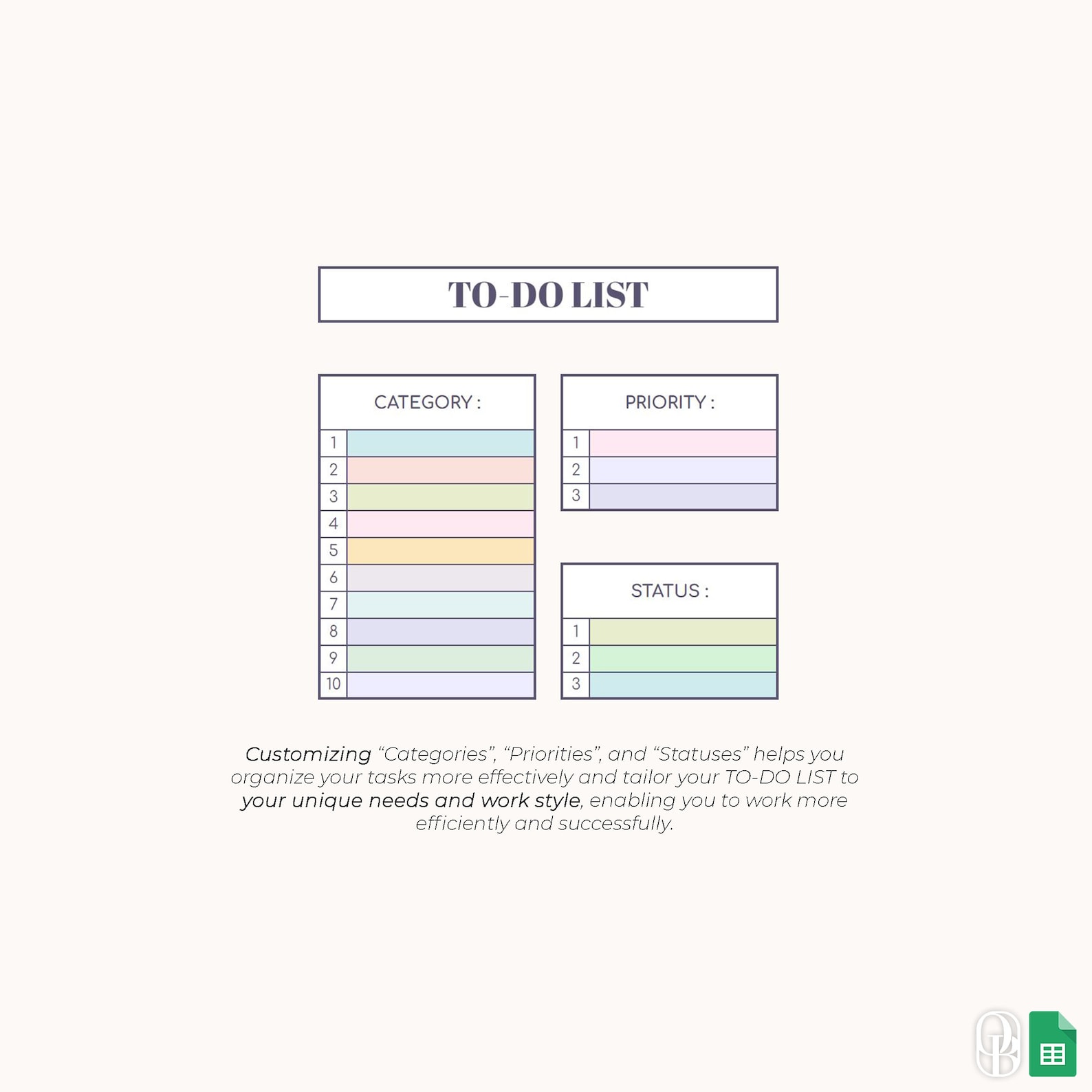 To Do List - Task Tracker - Customizing Category Priority Status - Google Sheets Template ...
