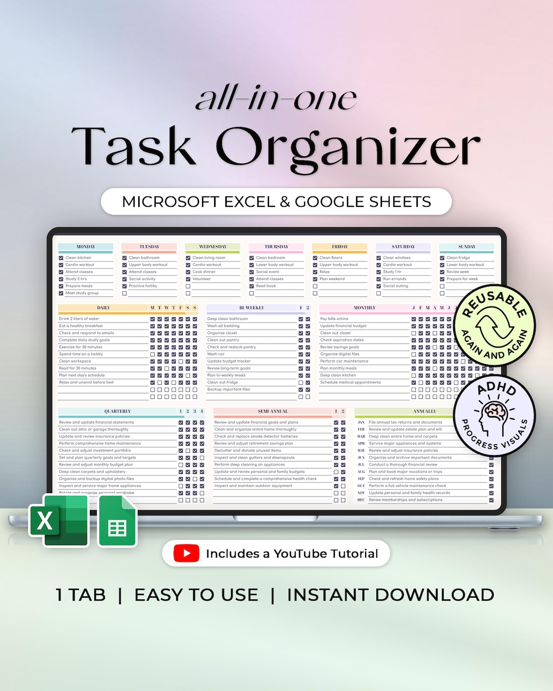 All in One Task Organizer - to Do List - Daily Weekly Monthly Annually ...