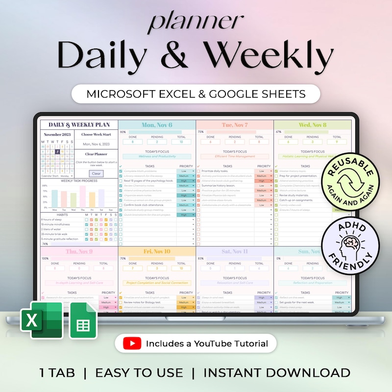 Daily Check in Excel - Etsy