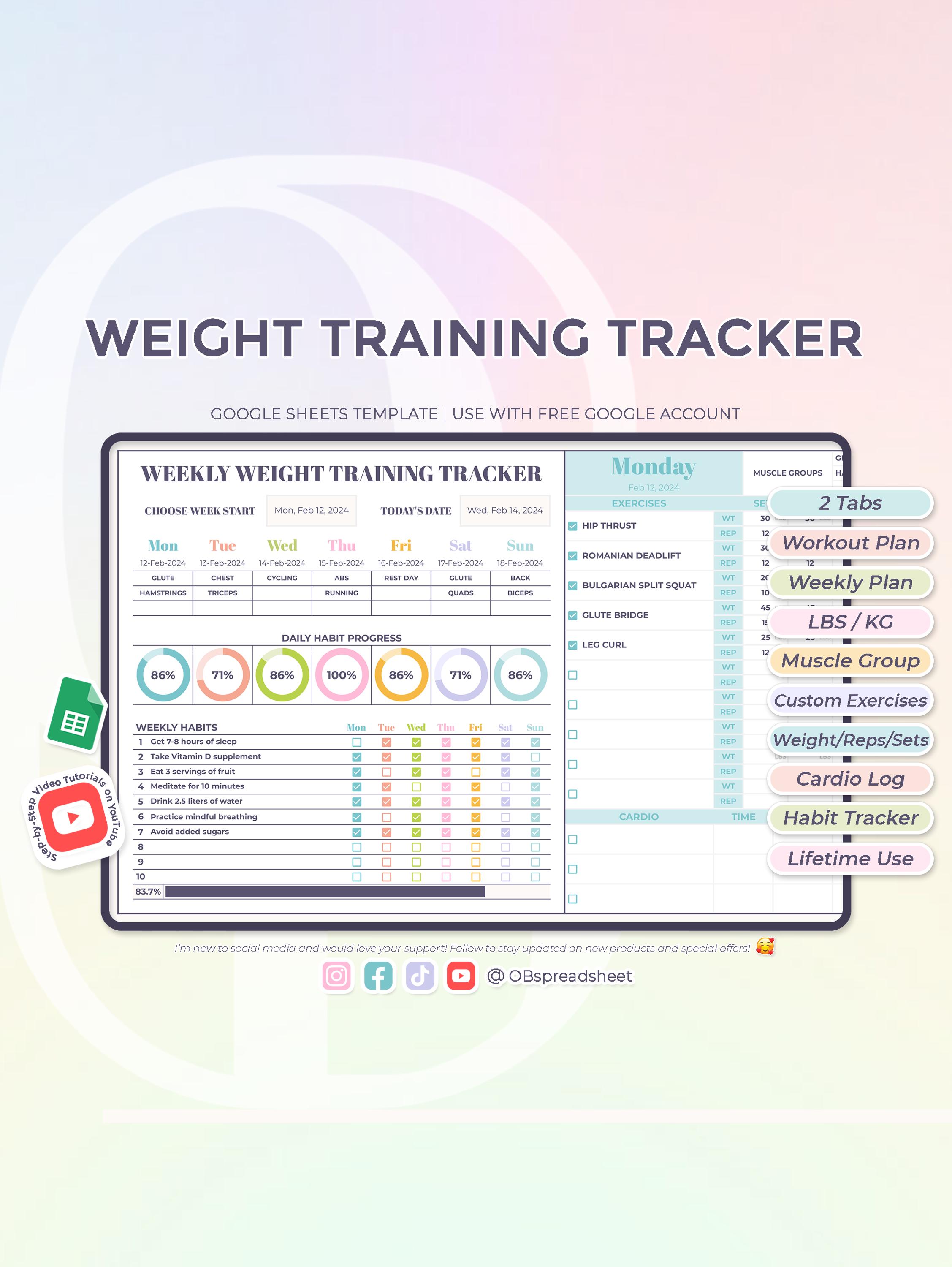Weekly Weight Training Tracker - Workout Planner - Fitness Plan ...