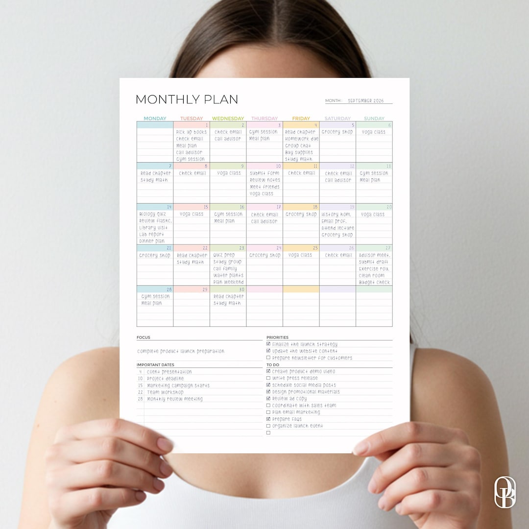 Monthly Plan - Monday and Sunday Start - A4 and Letter Size - Undated ...
