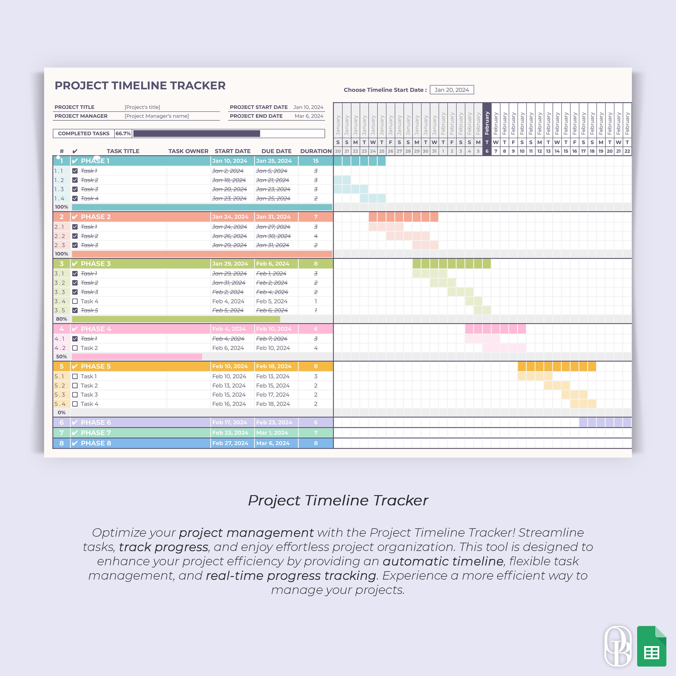 Project Timeline Tracker - Gantt Chart - Task Tracker - to Do - Project ...