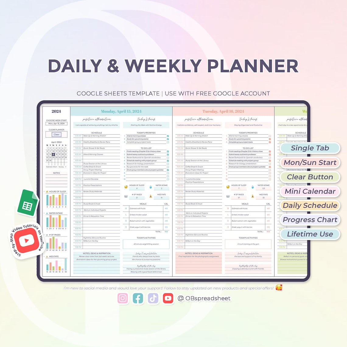 Daily & Weekly Planner - Clear Button - Google Sheets Template - Daily ...