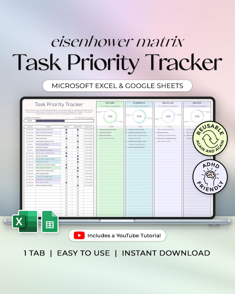 Task Priority Tracker - Eisenhower Matrix - Decision Matrix - to Do - Excel and Google Sheets ...