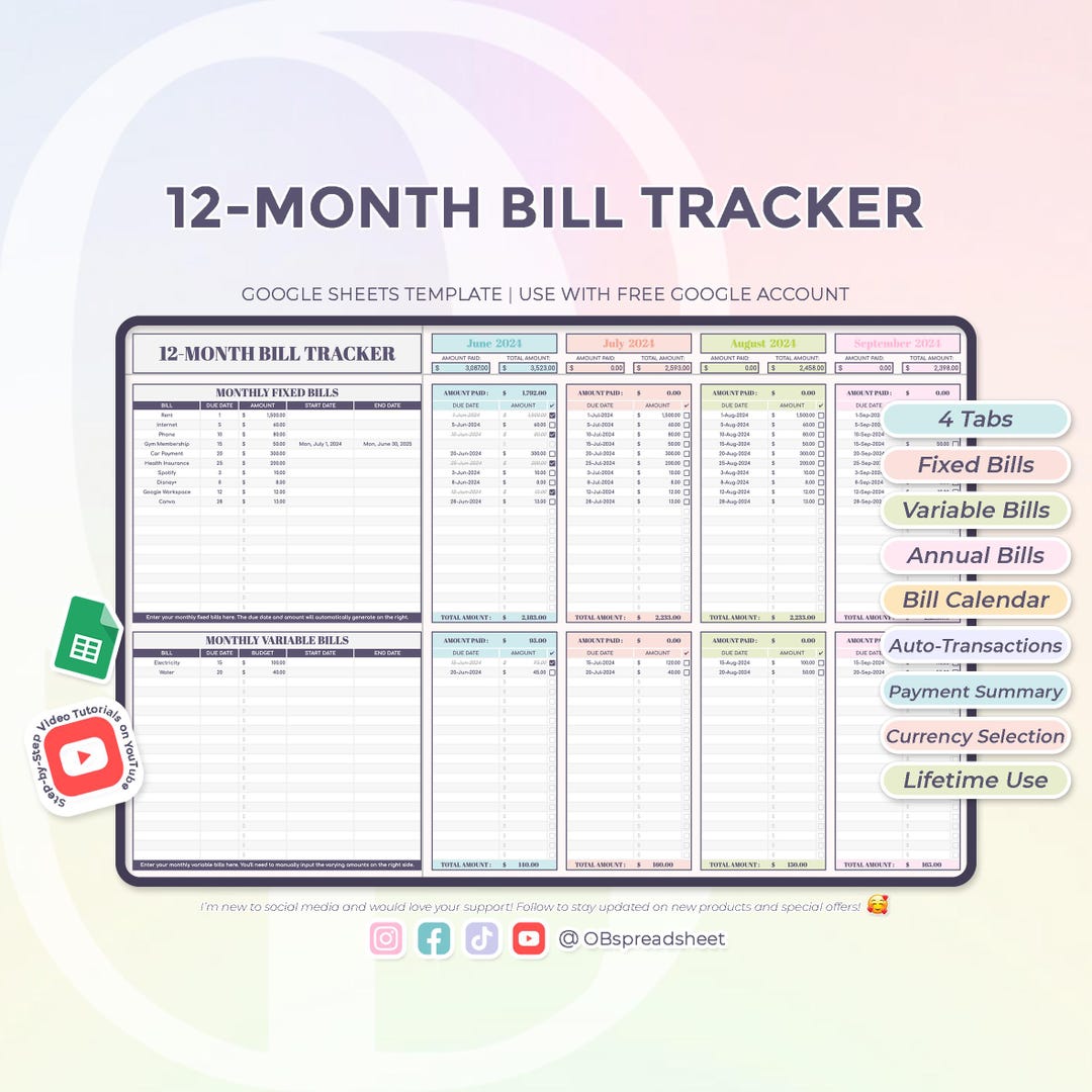 12-month Bill Tracker - Smart Calendar - Annual Bill Tracker - Google ...