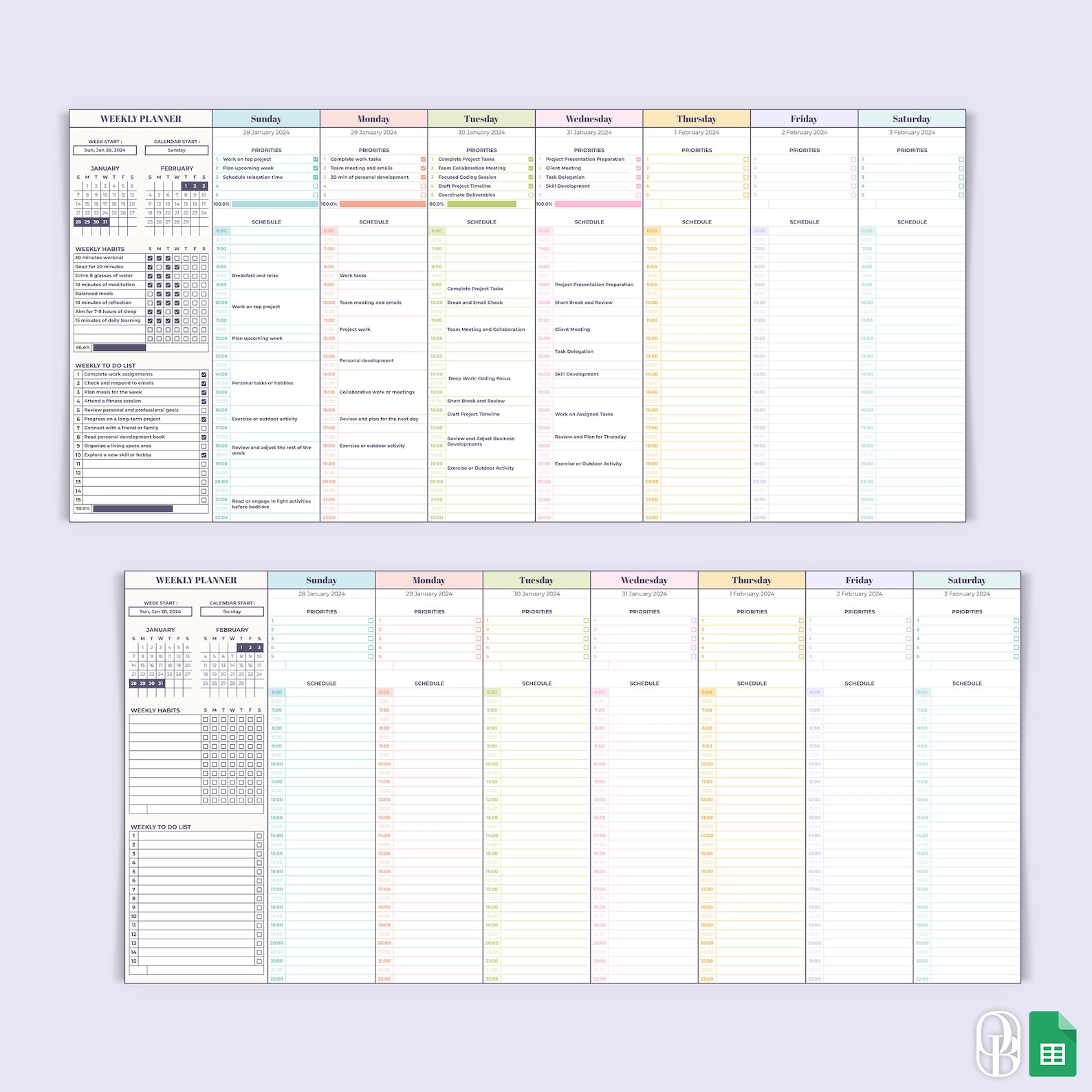 Daily Schedule & Weekly Plan - Excel and Google Sheets Template - Daily ...