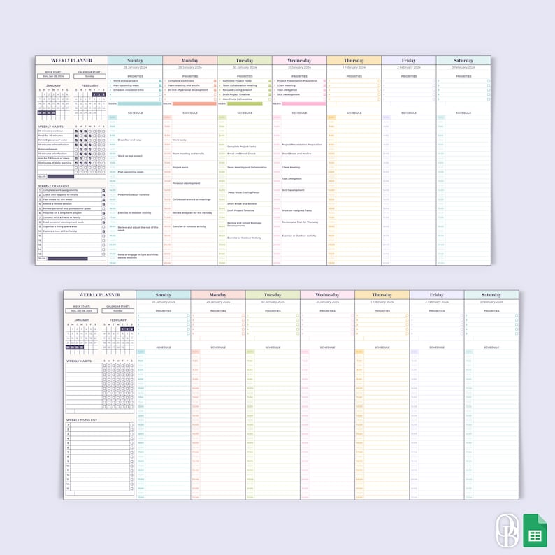 Daily Schedule & Weekly Plan - Google Sheets Template - Daily Checklist ...