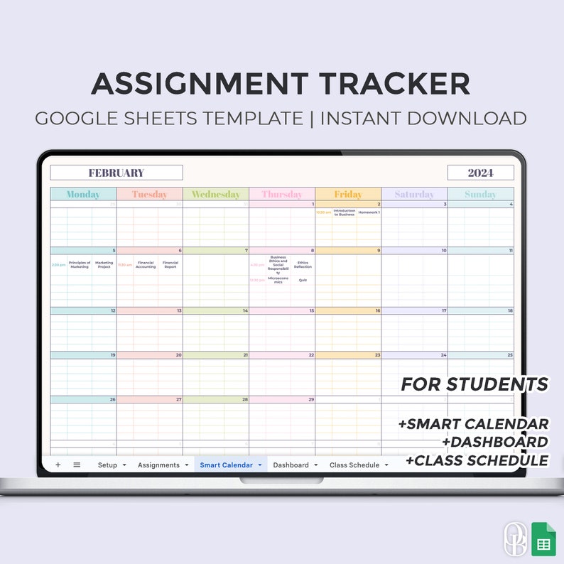 Assignment Tracker for Students - Smart Calendar - Academic Student Planner - Google Sheets ...
