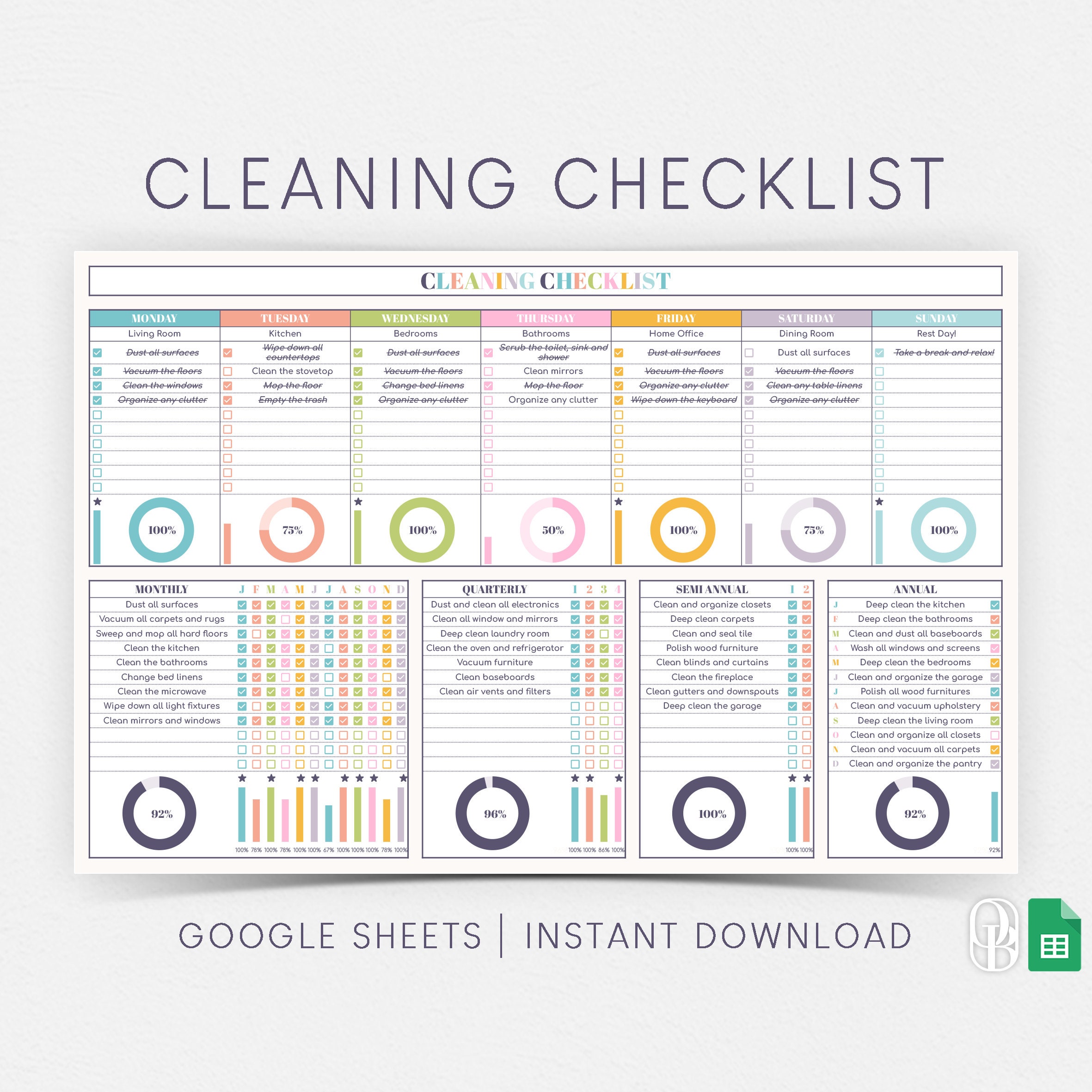 Cleaning Checklist Household Planner House Chores Weekly Monthly