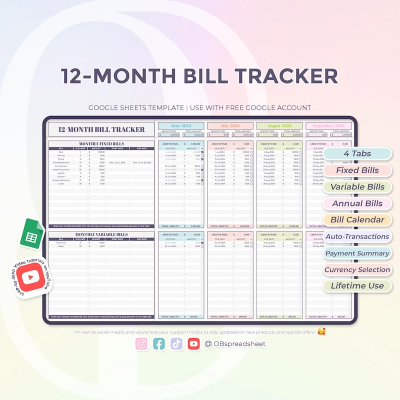 12 Month Bill Spreadsheet - Etsy