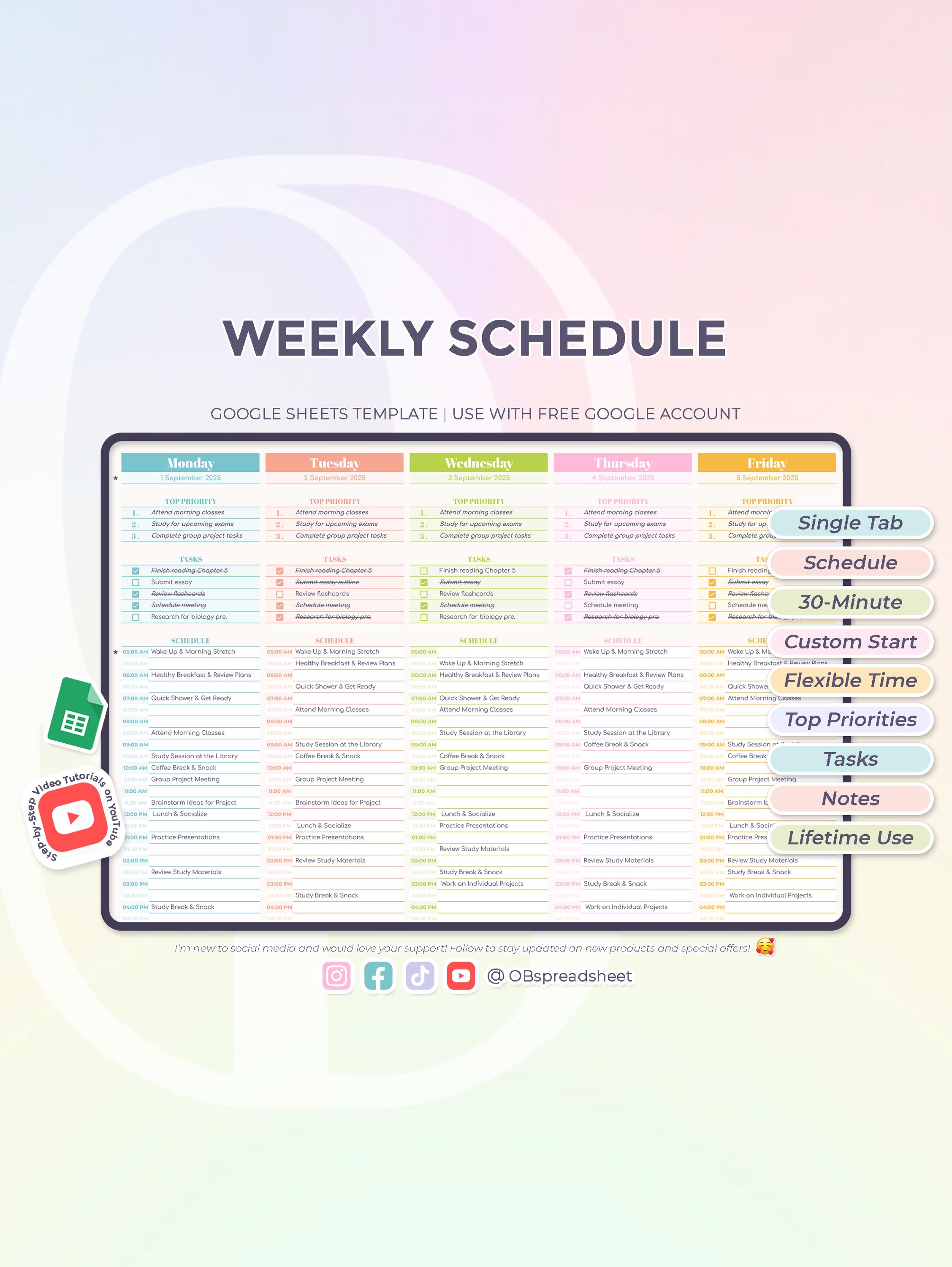 Customizable Weekly Schedule: 30-minute Intervals - Google Sheets ...