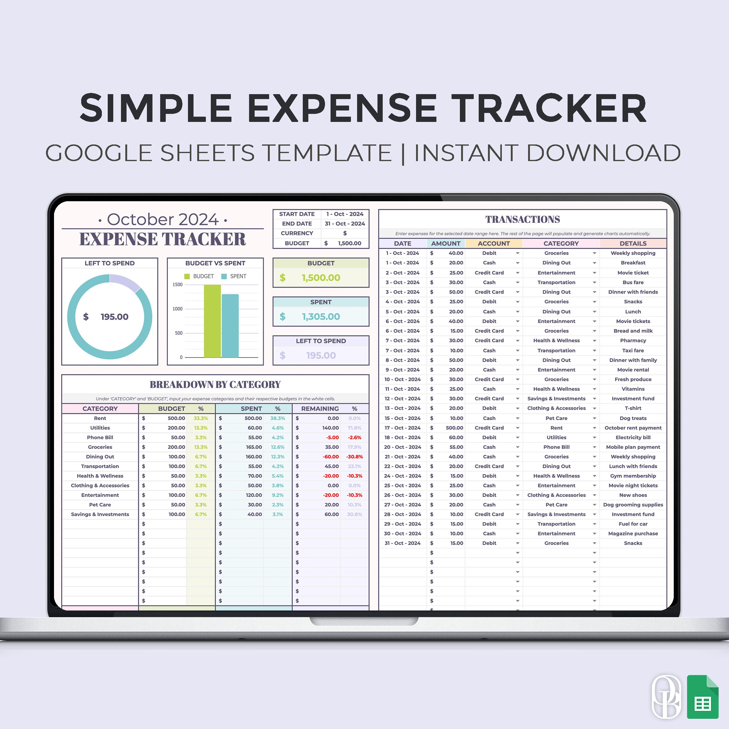 Simple Expense Tracker Personal Finance Planner Google Sheets Template ...