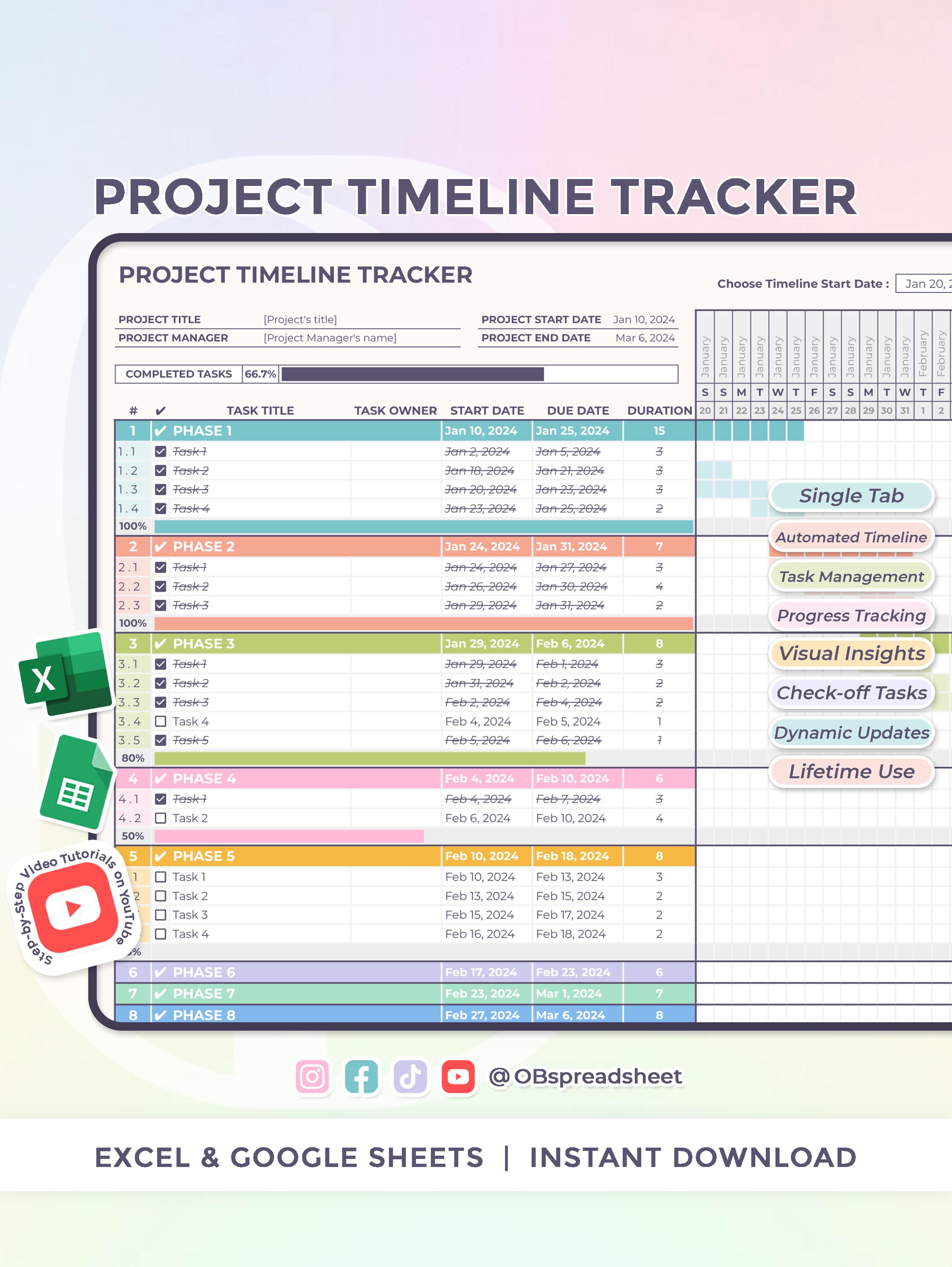 Project Timeline Tracker - Gantt Chart - Task Tracker - to Do - Project ...