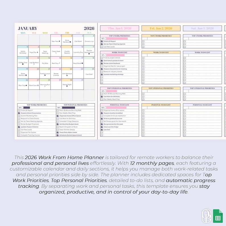 2026 Work From Home Planner - Work & Personal - Priorities - to Do ...