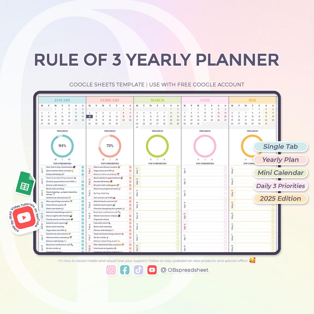 2025 Yearly Planner - Daily Top 3 Priorities - Calendar - Google Sheets ...