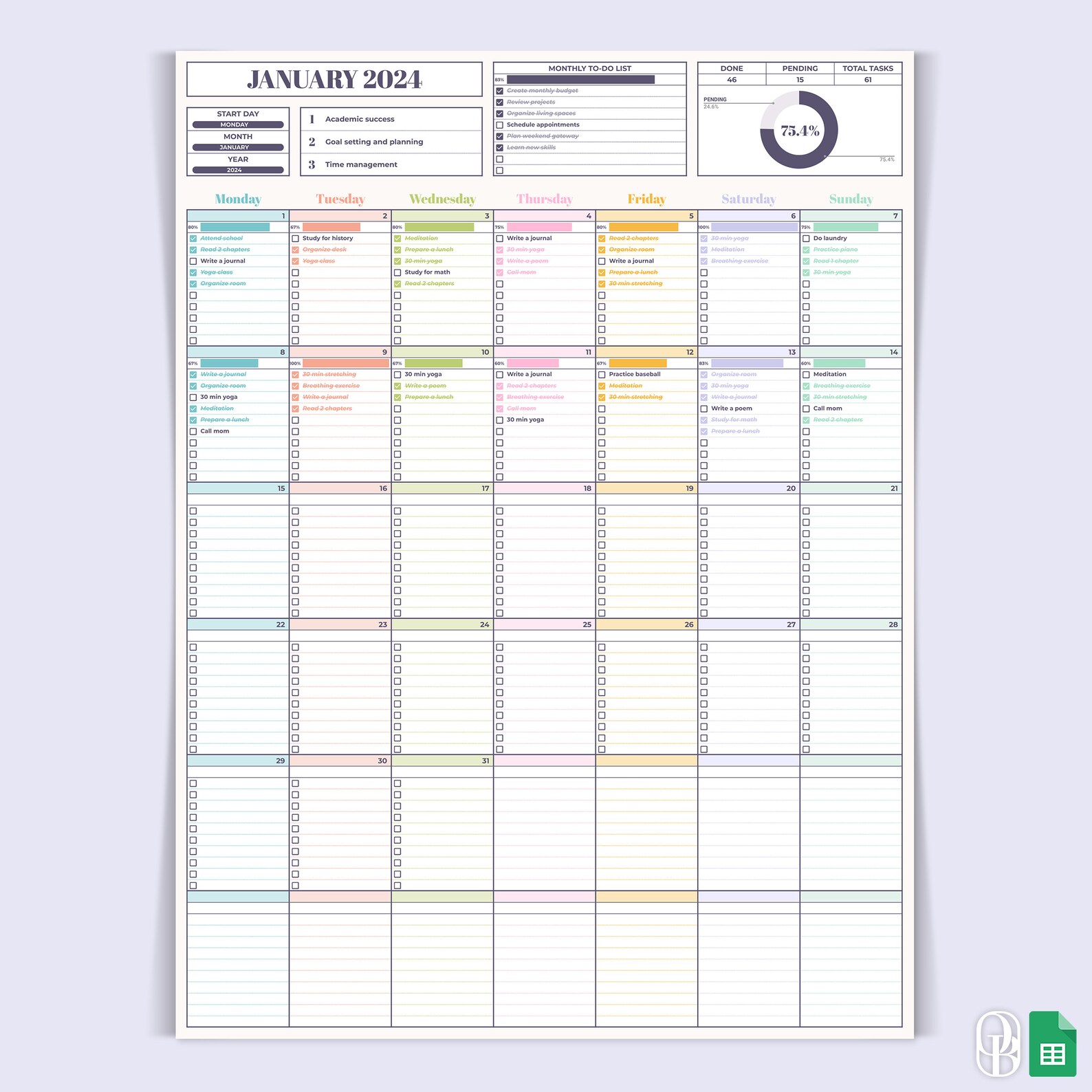 Lifetime Task Calendar - Monthly Calendar - 2025 - Unlimited Years ...