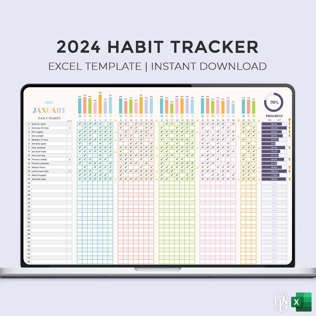 2024 Habit Tracker Excel Vorlage xlsx 15 Tabs Sofort Download - Etsy.de