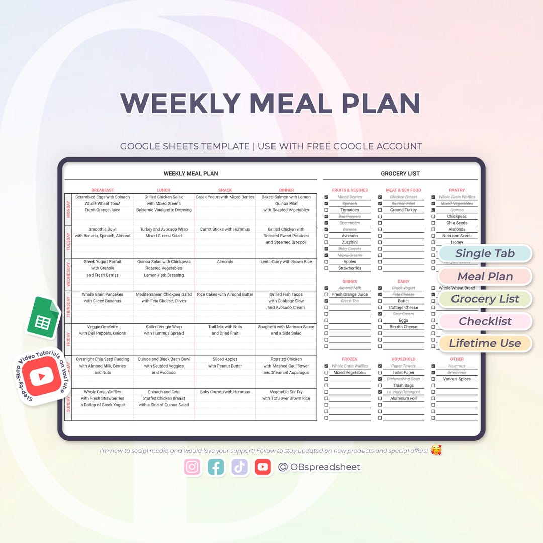 Weekly Meal Plan & Grocery List - Food Shopping List - Meal Planner ...