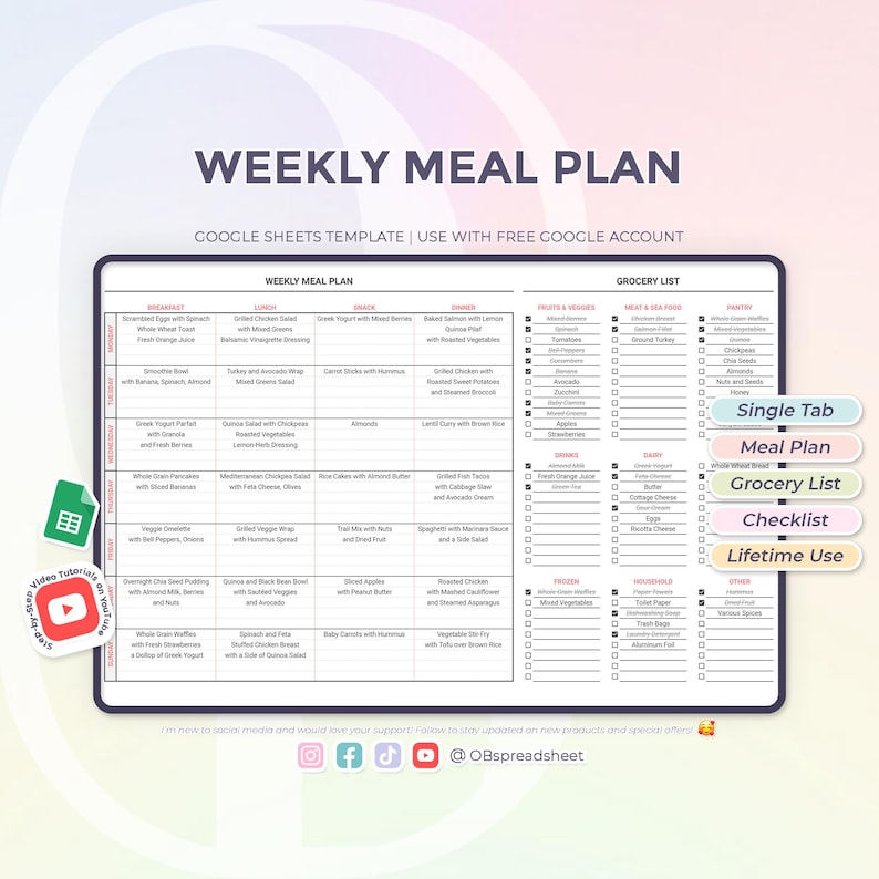 Weekly Meal Plan & Grocery List - Food Shopping List - Meal Planner ...