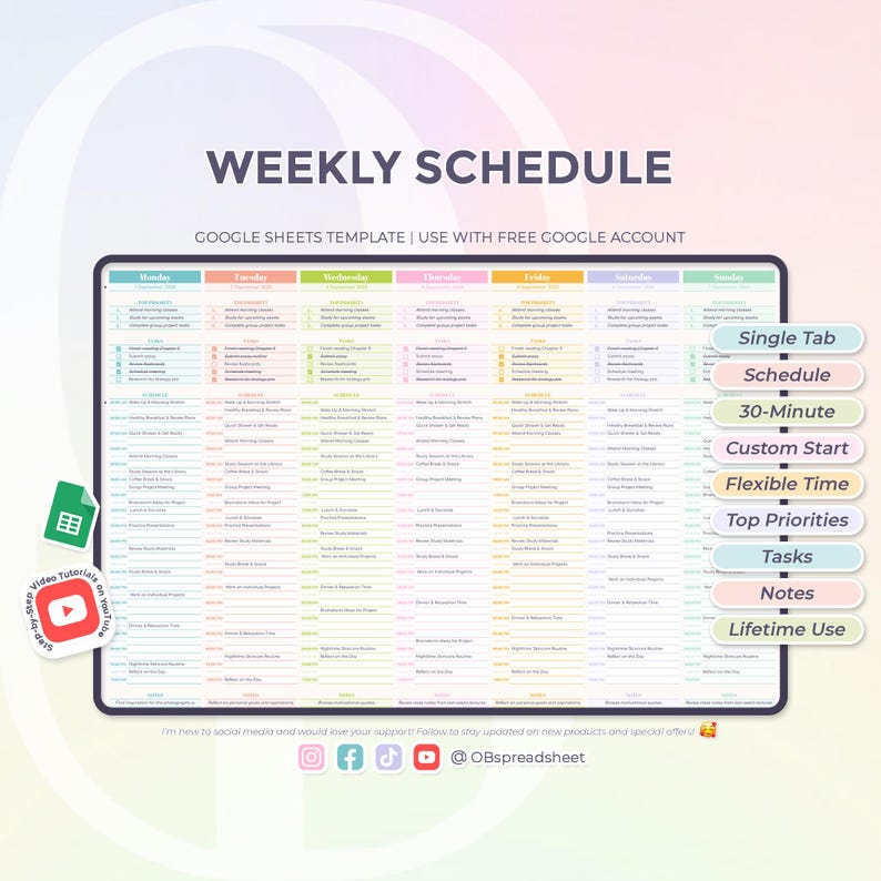 Customizable Weekly Schedule: 30-minute Intervals - Google Sheets ...