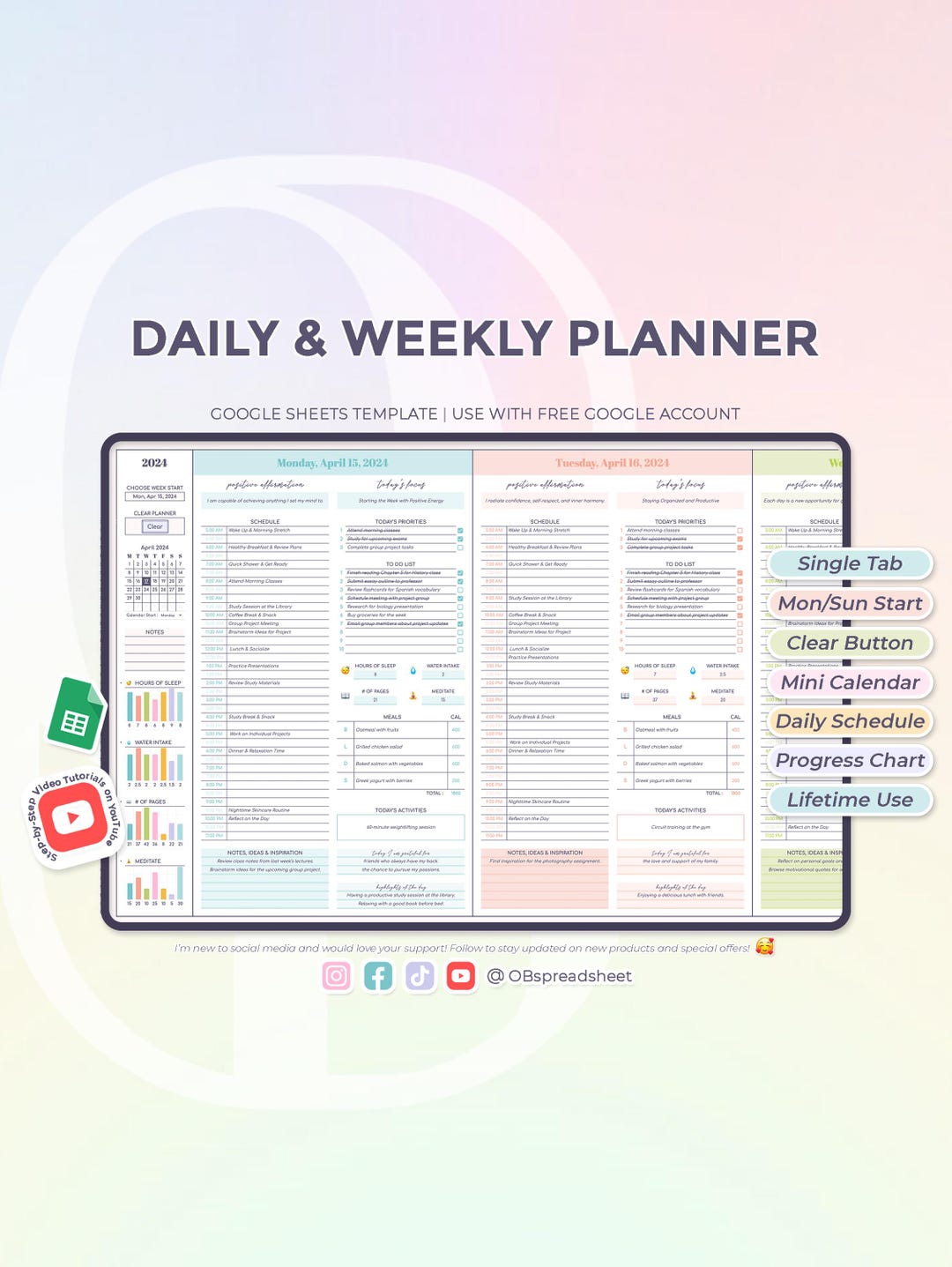 Daily & Weekly Planner - Clear Button - Google Sheets Template - Daily ...