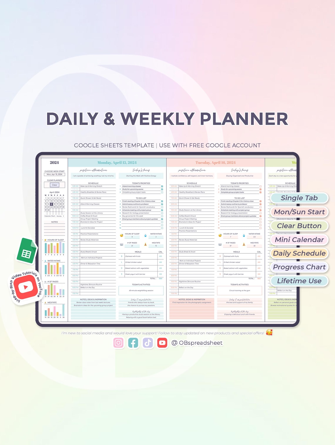 Daily & Weekly Planner - Clear Button - Google Sheets Template - Daily ...