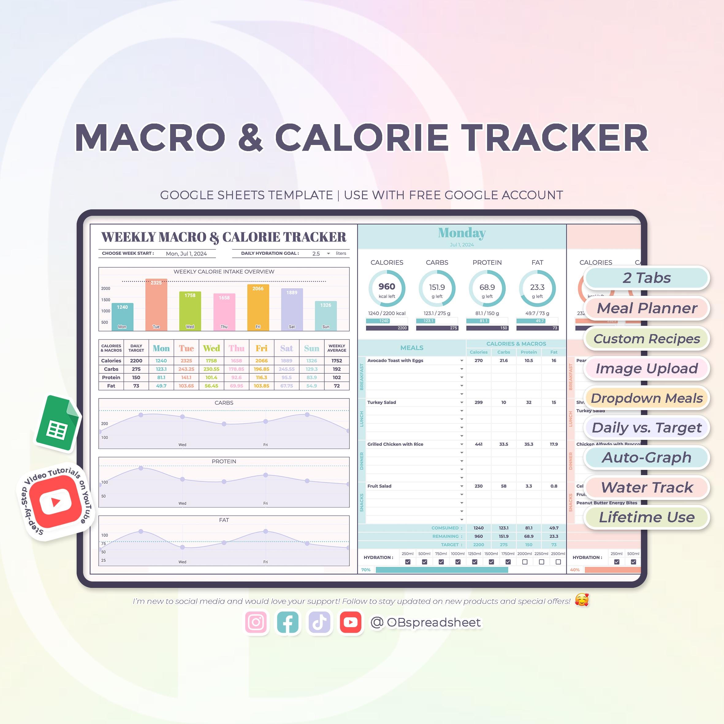 Weekly Macro & Calorie Tracker + Meal Planner - Counter - Google Sheets ...