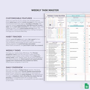 Weekly Task Master - Google Sheets Template - Daily Checklist - Weekly ...