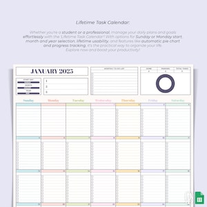 Lifetime Task Calendar - Monthly Calendar - 2025 - Unlimited Years ...