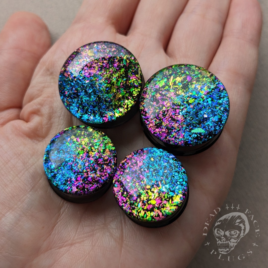 Black 'shimmer' Rainbow Plugs – for Stretched Ears Blue Pink Yellow ...