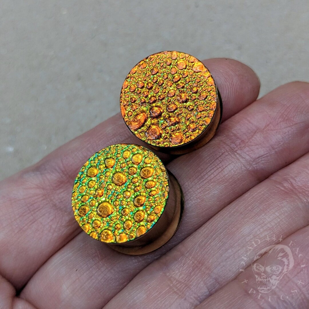 Snake Reptilian Skin Plugs – Orange Green Sparkly Gauges - Etsy
