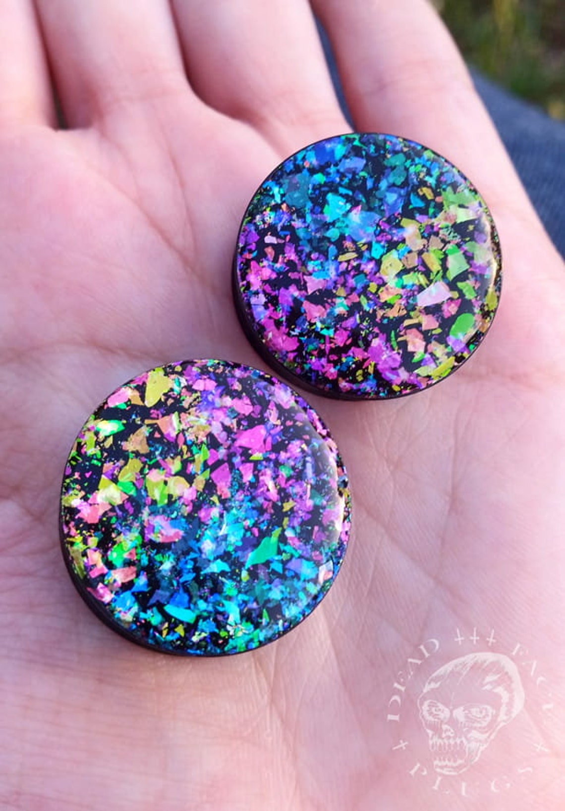 Black 'shimmer' Rainbow Plugs – for Stretched Ears Blue Pink Yellow ...