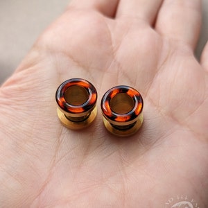 Tortoiseshell Tunnels - Orange Brown Black Mosaic Gold Gauges for ...