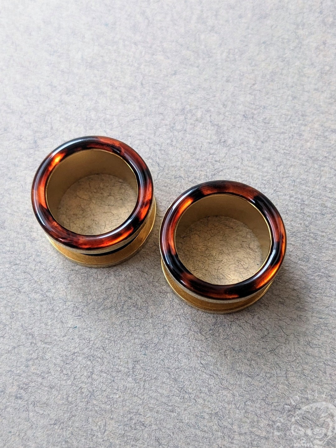 Tortoiseshell Tunnels - Orange Brown Black Mosaic Gold Gauges for ...