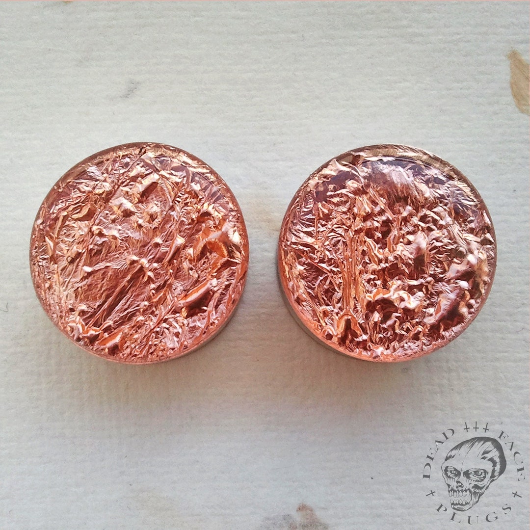 Rose Gold Copper Plugs – Gauges for Stretched Ears Sparkly Glitter Leaf ...