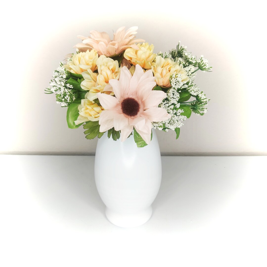 Pastel Colors Faux Flower Arrangement With Vase, Artificial Flower ...