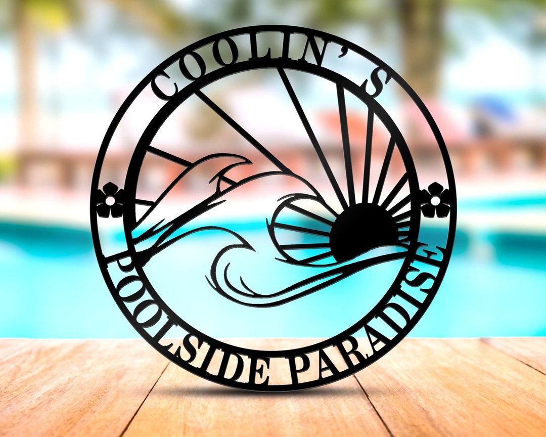Custom Poolside Oasis Metal Sign, Personalized Tropical Patio or Pool ...
