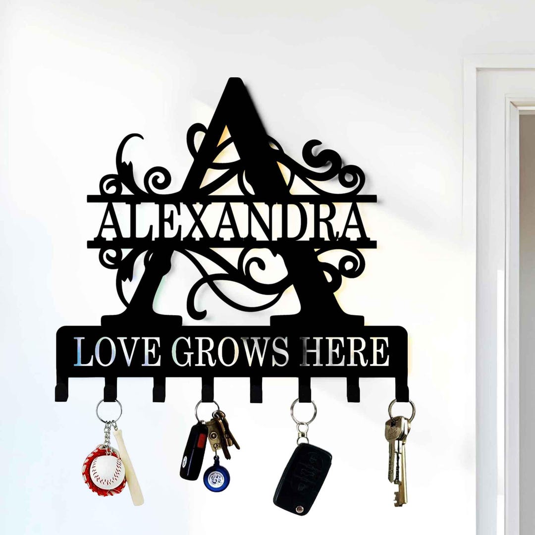 Personalized Letter Monogram Hook Keyholder - All Letter Monogram ...