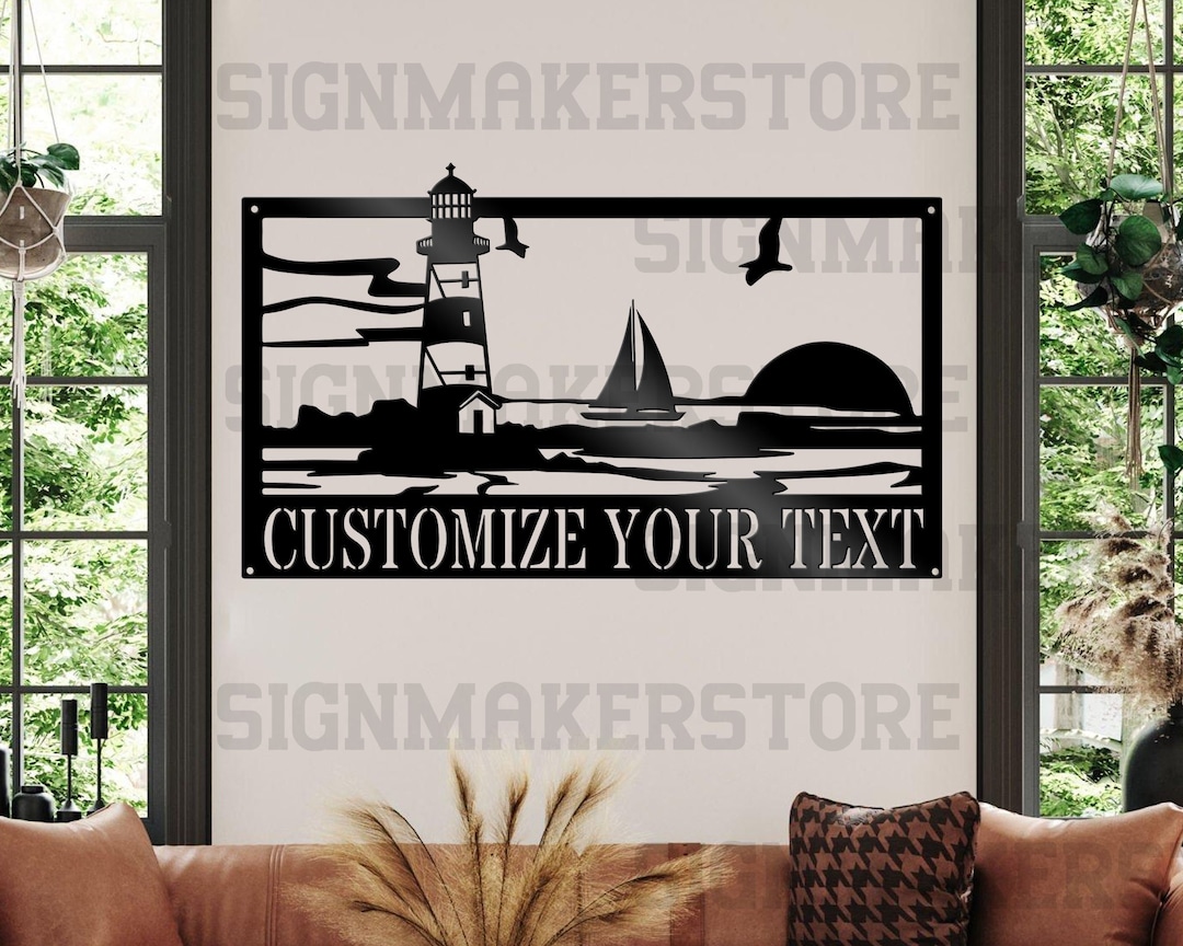 Custom Lighthouse Metal Sign, Personalized Lighthouse Sign, Home Decor ...