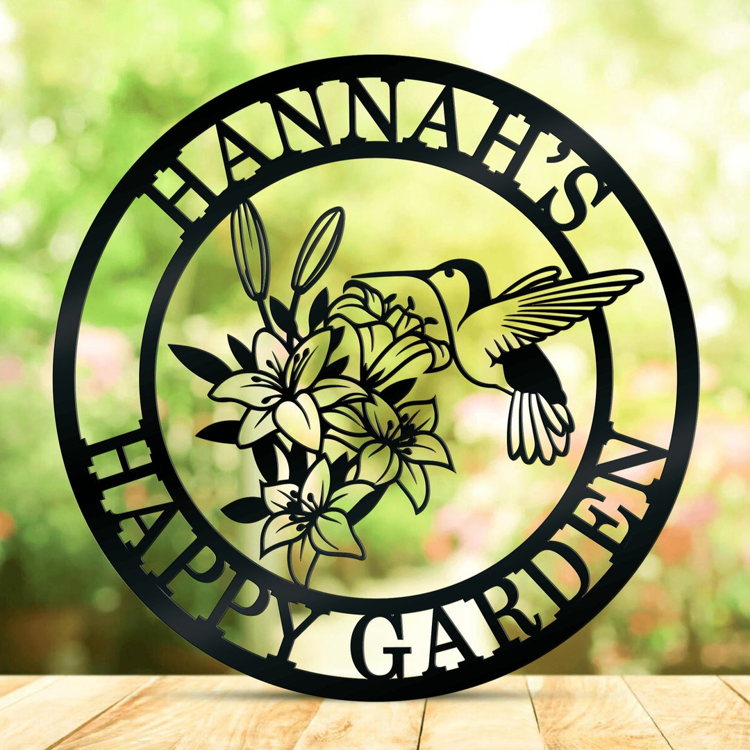 Custom Hummingbird Metal Sign - Personalized Garden Decor - Garden Name ...