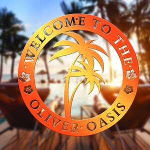 Personalized Oasis Palm Tree Monogram Hawaii Steel Custom Metal Palm ...