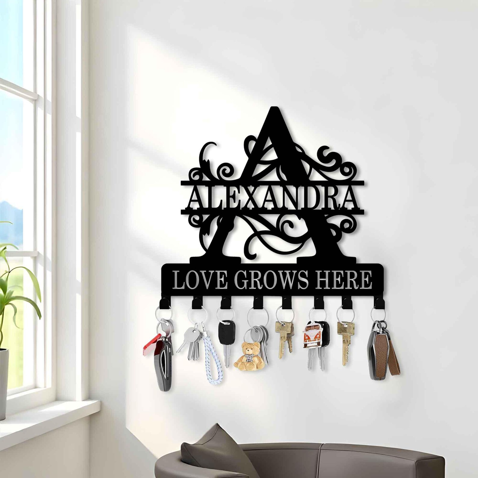Personalized Letter Monogram Hook Keyholder - All Letter Monogram ...